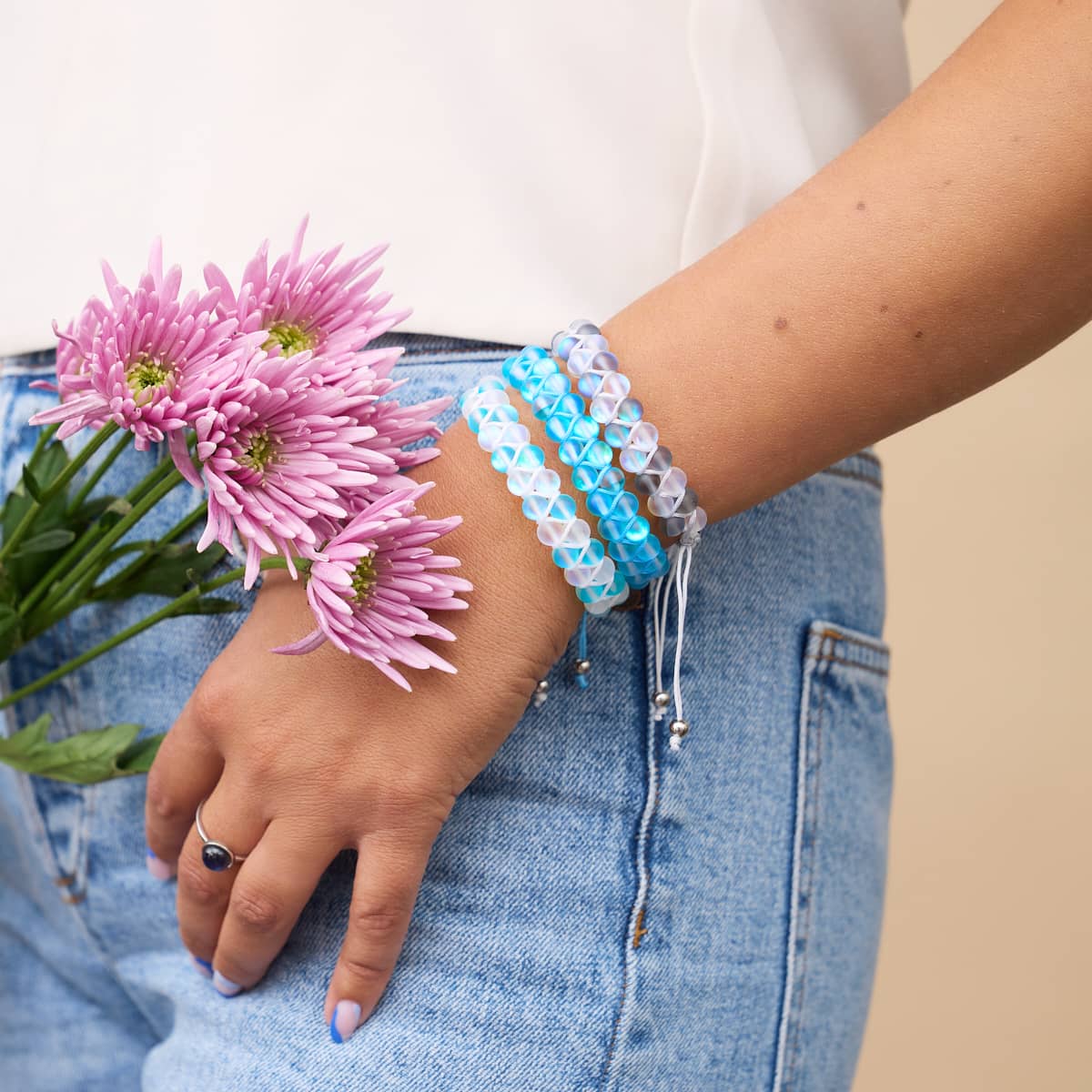 Aquamarine | Silver | Double Mermaid Glass Bracelet – NOGU United Kingdom